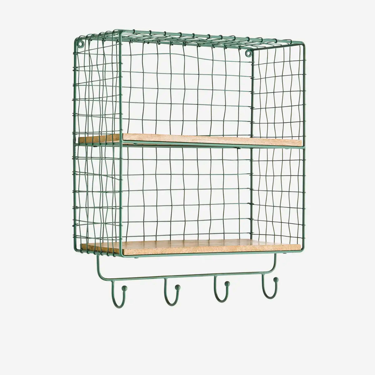 Metal Wall Shelf with Hooks - Green – A Broader Picture